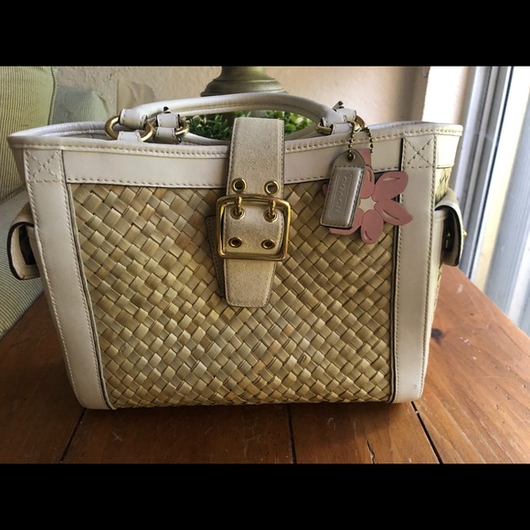 Coach | Bags | Coach White Leather Wicker Woven Tote | Poshmark